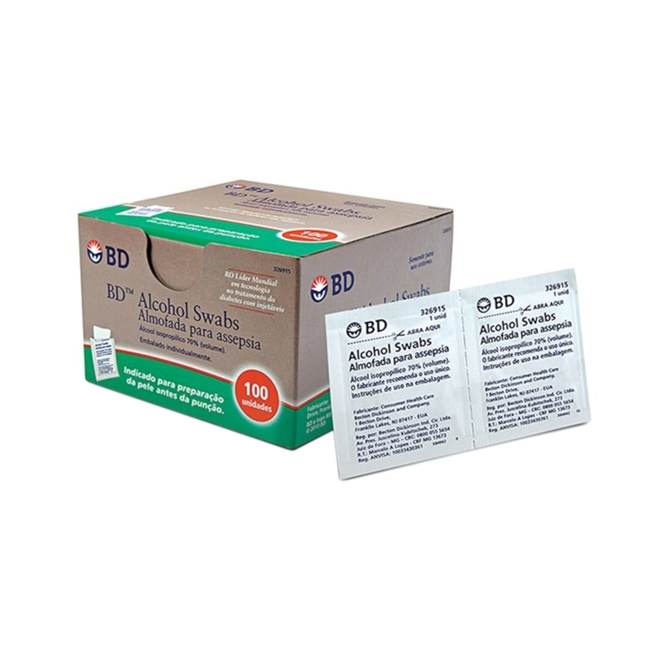 Lenço para Assepsia BD Swab Alcohol 70% com 100 unidades - Lenço para ...
