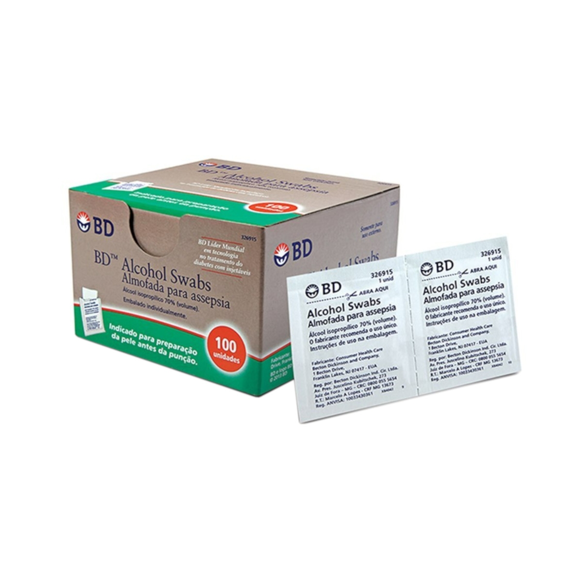 Lenço para Assepsia BD Swab Alcohol 70% com 100 unidades - Lenço para ...