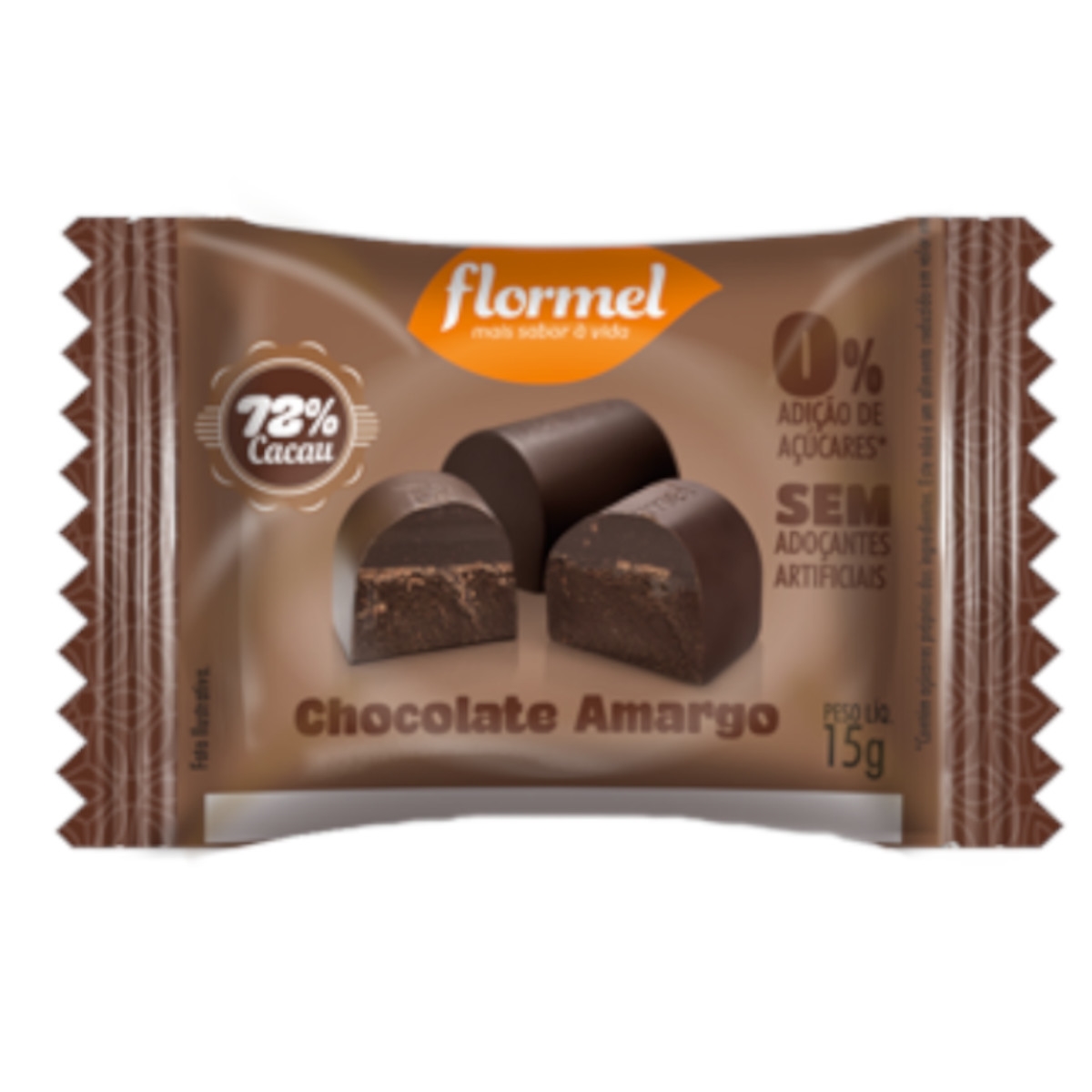 Bombom Chocolate Amargo Flormel 72% Cacau Zero 15g - Bombom Chocolate ...