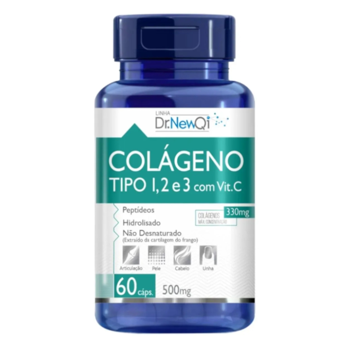 Suplemento de Colágeno Tipo 1, 2 e 3 com Vitamina C 60 Cápsulas ...