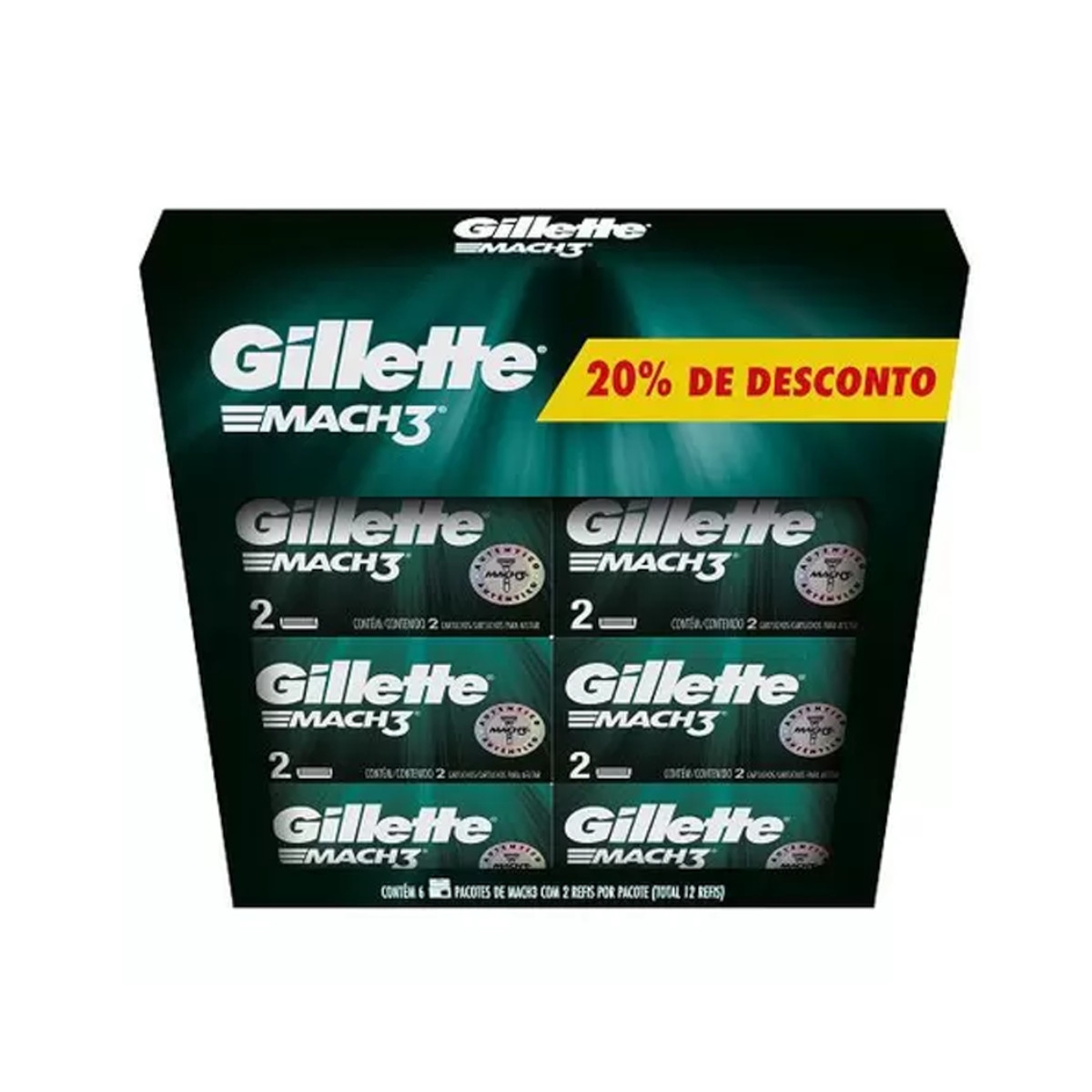 Pacote Carga Gillette Mach3 Cartela Regular (6x2) com 12 Refis - Pacote ...