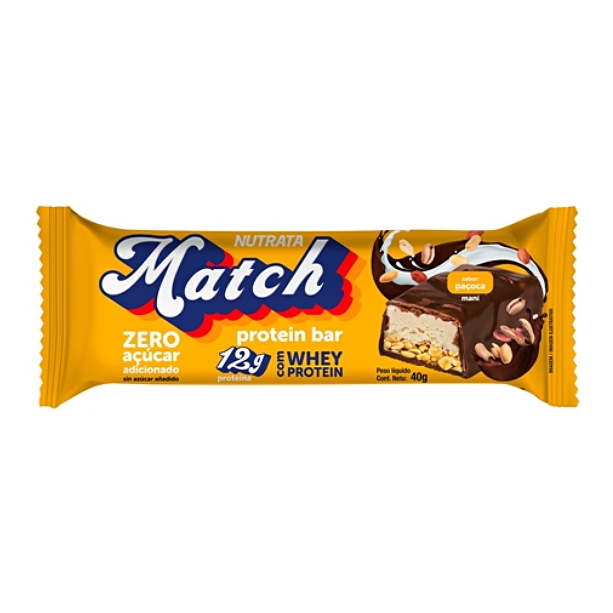 Barra de Proteína Nutrata Match Protein Bar Paçoca Zero Açúcar 40g ...