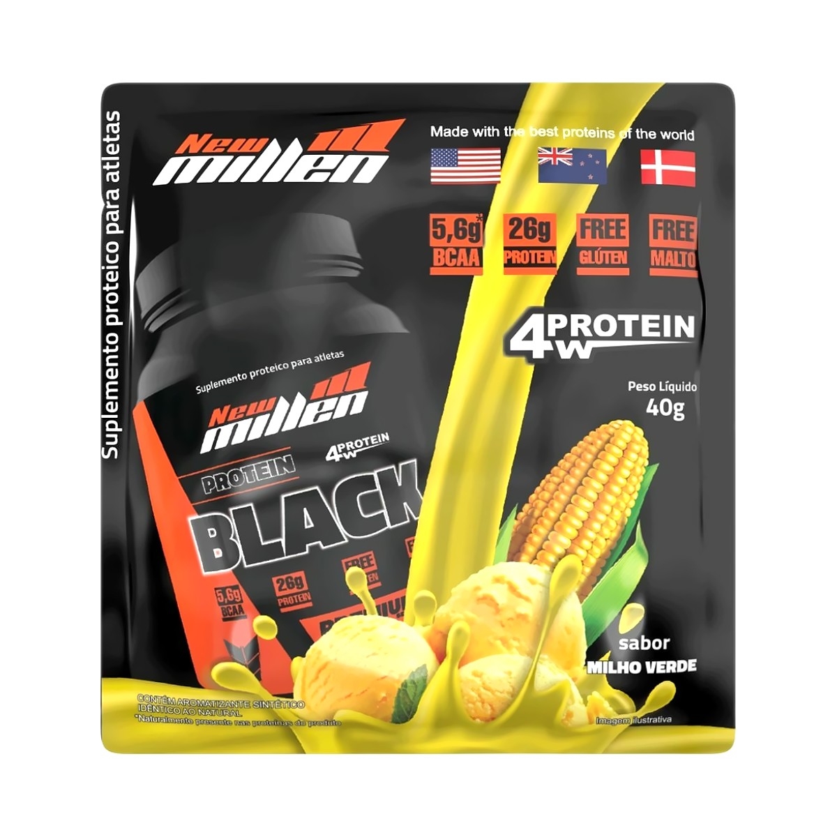 Suplemento Whey New Millen Protein 4W Black Milho Verde 40g ...