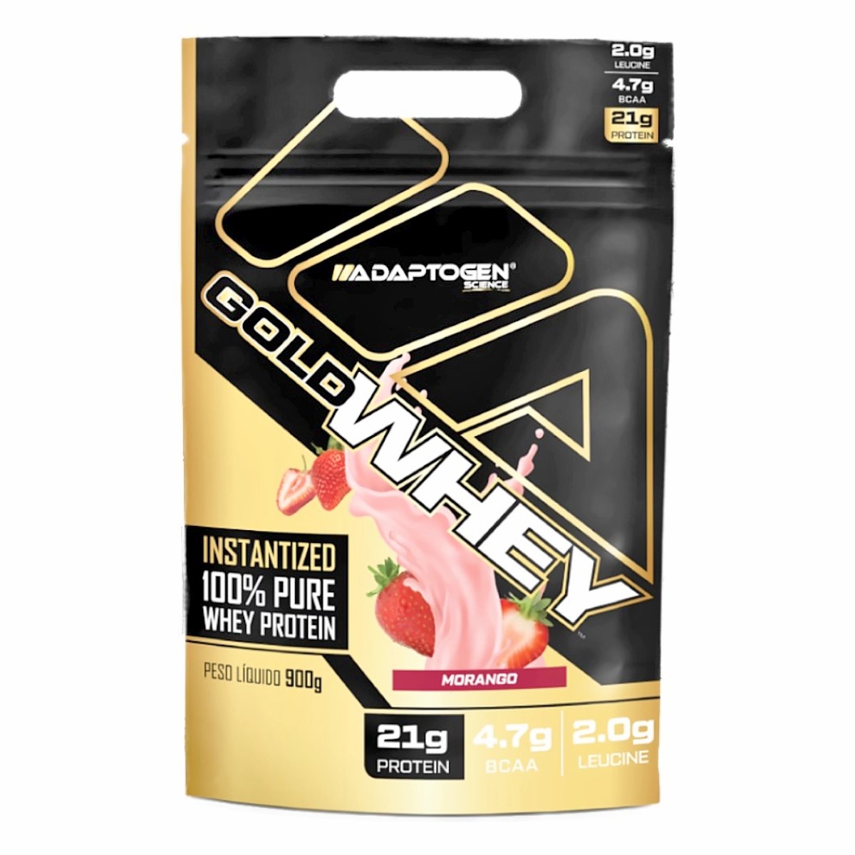 Suplemento Adaptogen Gold Whey Morango 900g - Suplemento Adaptogen Gold ...