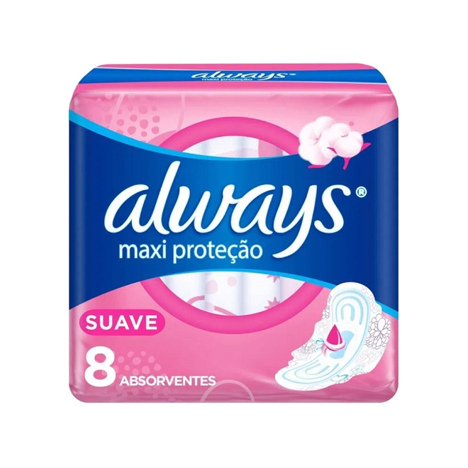 Absorvente Always Maxi Proteção Suave com Abas 8 unidades - Absorvente ...