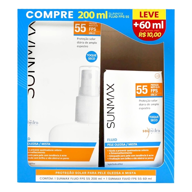 Protetor Solar Sunmax Fluid Fps55 200ml + 60ml - Kit - Protetor Solar ...
