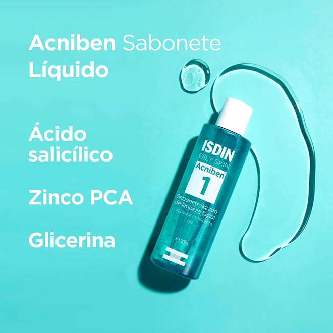 Sabonete Líquido Isdin Acniben Limpeza Facial 208g - Sabonete Líquido Isdin Acniben Limpeza ...